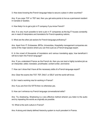 Top 20 French Language Interview Questions and Answers | PDF