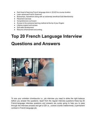 Top 20 French Language Interview Questions and Answers | PDF