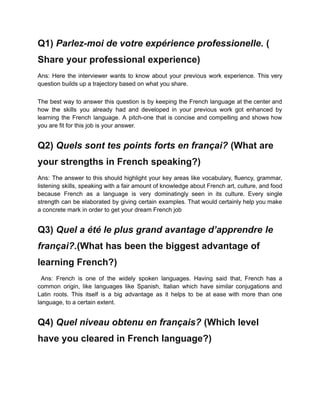 Top 20 French Language Interview Questions and Answers | PDF