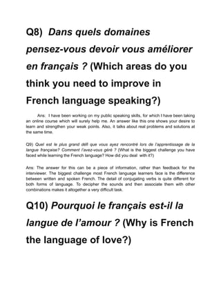 Top 20 French Language Interview Questions and Answers | PDF