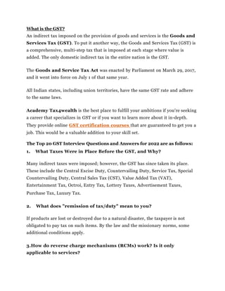 Top 20 GST Interview Questions and Answers in 2023 | Academy Tax4wealth ...