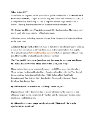 Top 20 GST Interview Questions and Answers in 2023 | Academy Tax4wealth ...