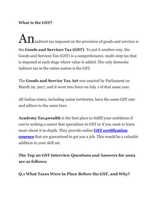 Top 20 GST Interview Questions and Answers in 2023 | Academy Tax4wealth ...