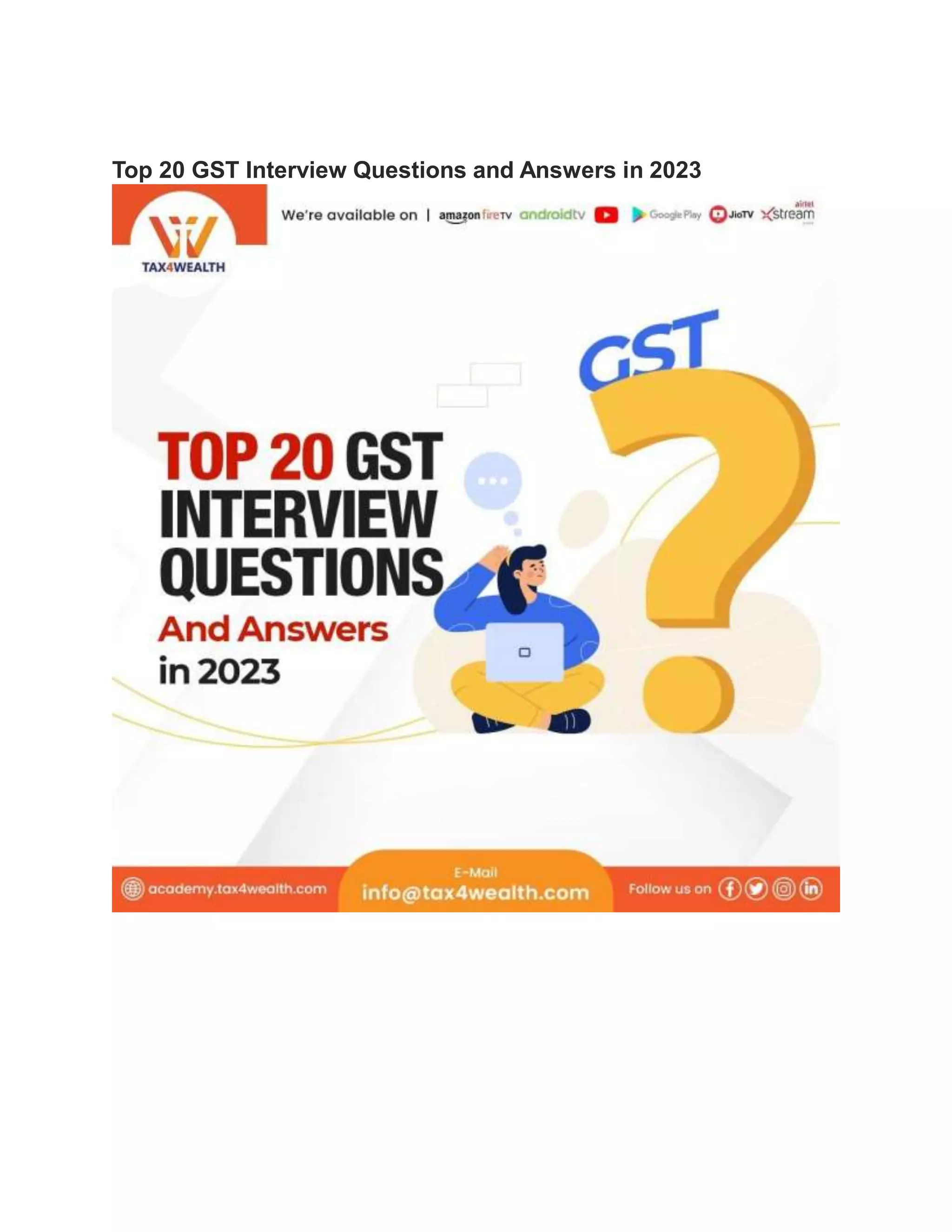 Top 20 GST Interview Questions and Answers in 2023 | Academy Tax4wealth ...