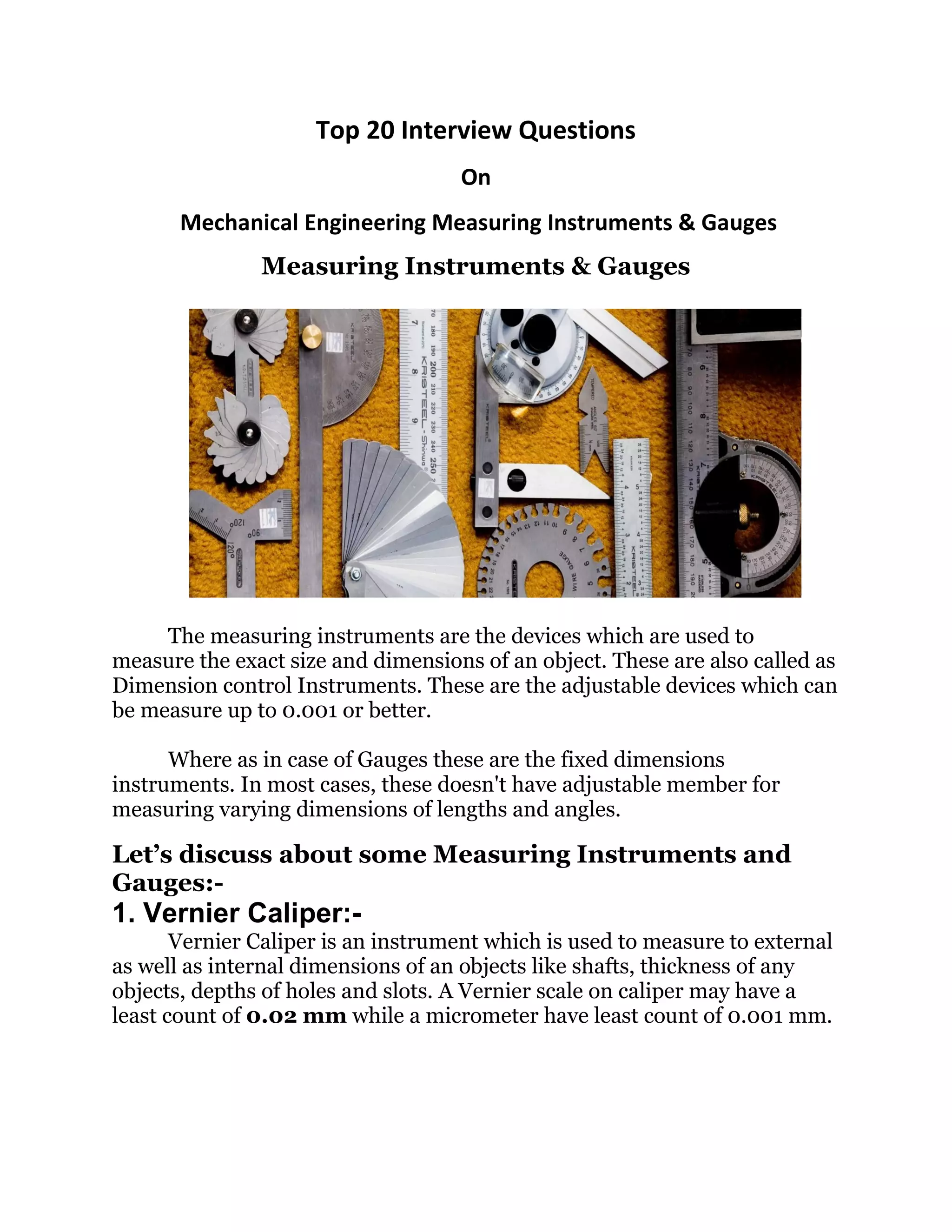 Mechanical Engineering Measuring Instruments & Gauges Measuring Instruments & Gauges | PDF