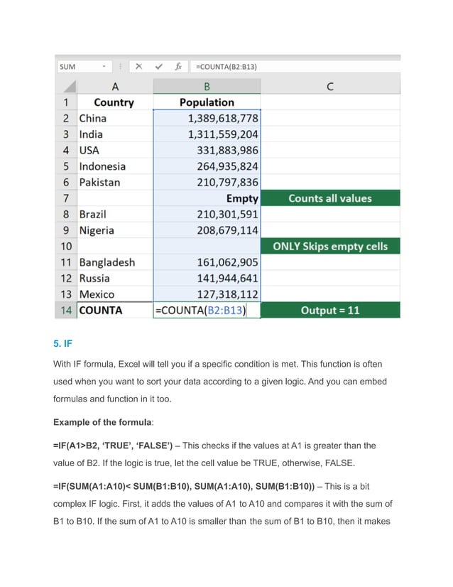Top 20 microsoft excel formulas you must know | PDF
