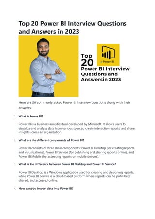 Top 20 Power BI Interview Questions and Answers in 2023.pdf | Databases | Computer Software and ...