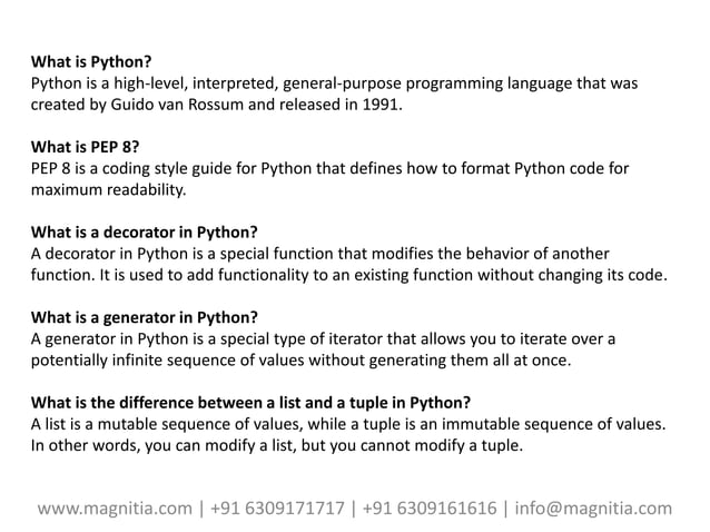 Top 20 Python Interview Questions And Answers 2023pptx Programming Languages Computing