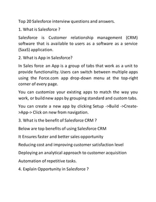 Top20 sfdc interview questions and answers | DOCX