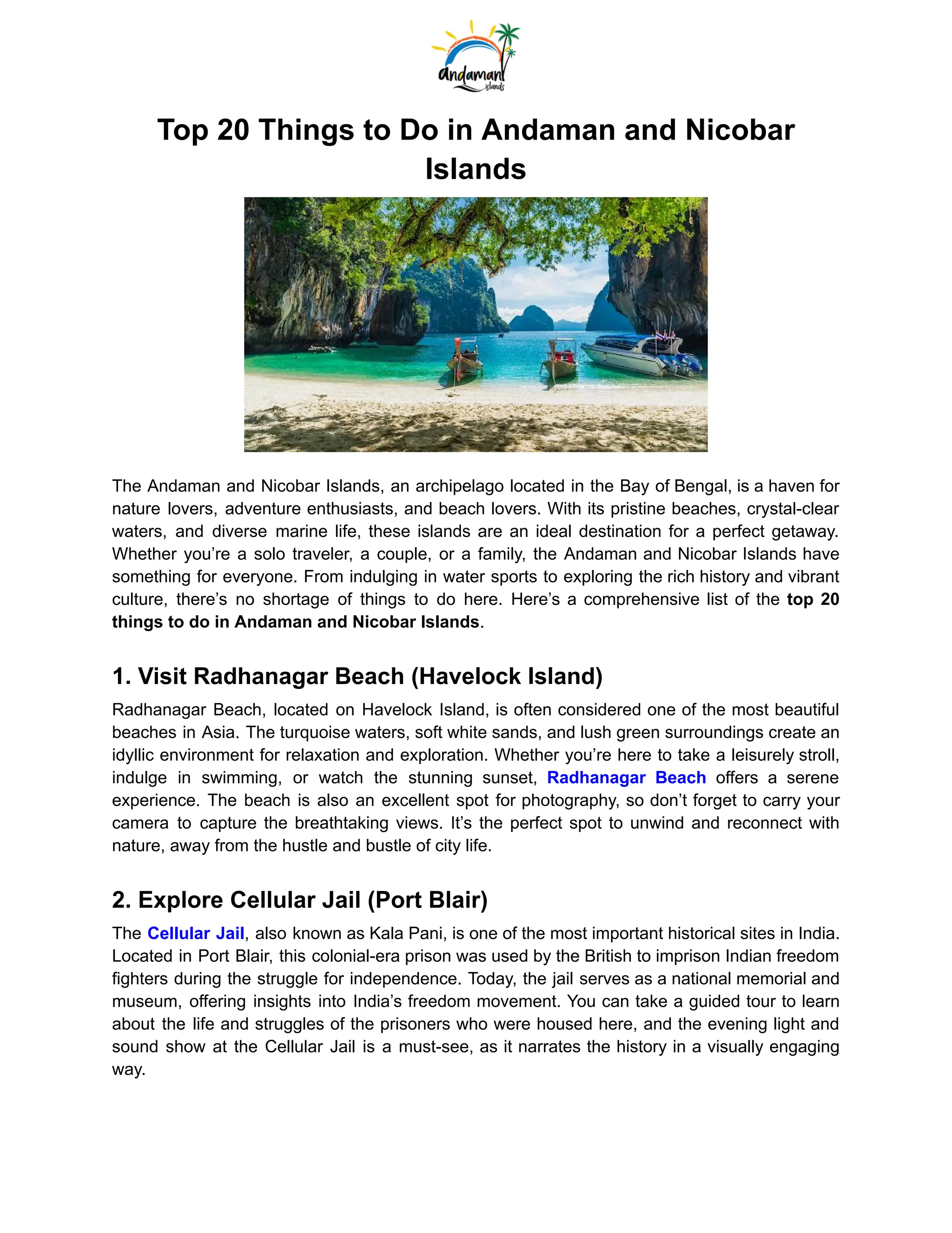 Top 20 Things to Do in Andaman and Nicobar Islands | PDF