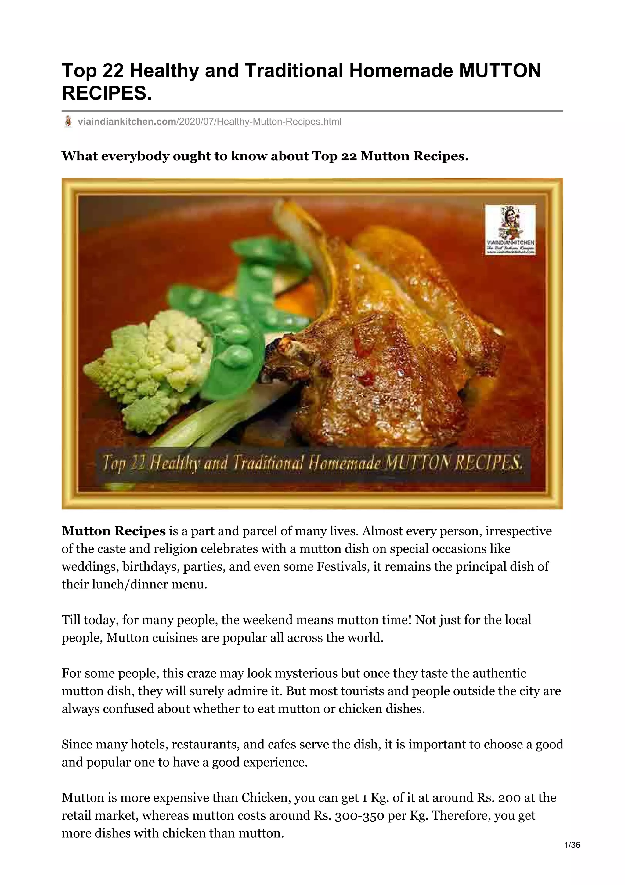 Top 22 healthy and traditional homemade mutton recipes | PDF