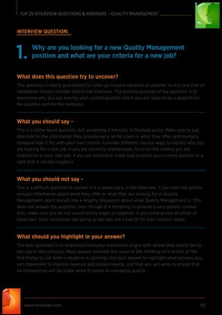Top 25 interview questions quality management | PDF