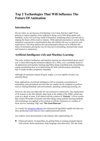 Top 2 Technologies That Will Influence The Future Of Animation | PDF