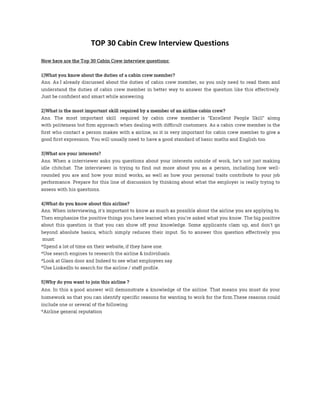 Top 30 cabin crew interview questions | PDF