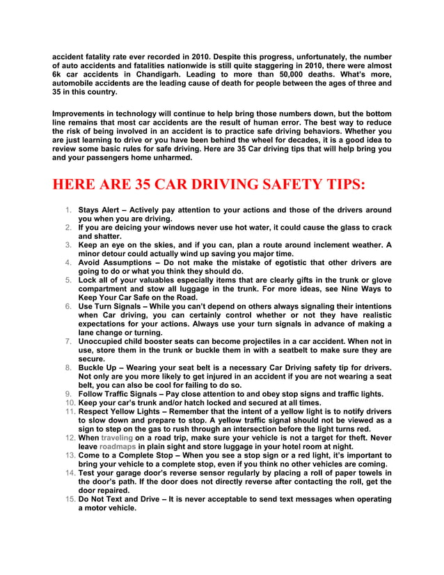 Top 35 car driving safety tips for safe driving | PDF