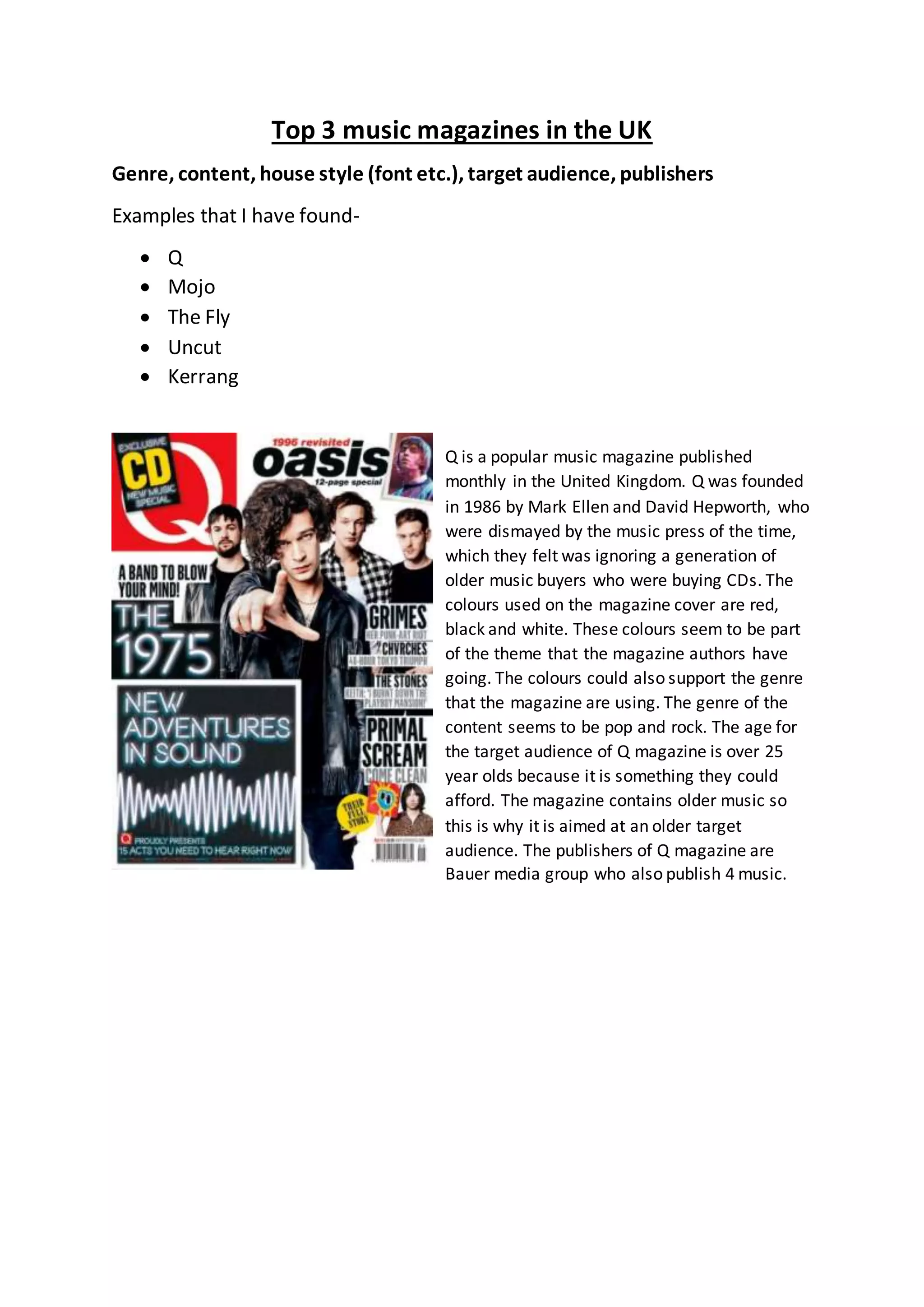 Top 3 music magazines in the uk | DOCX