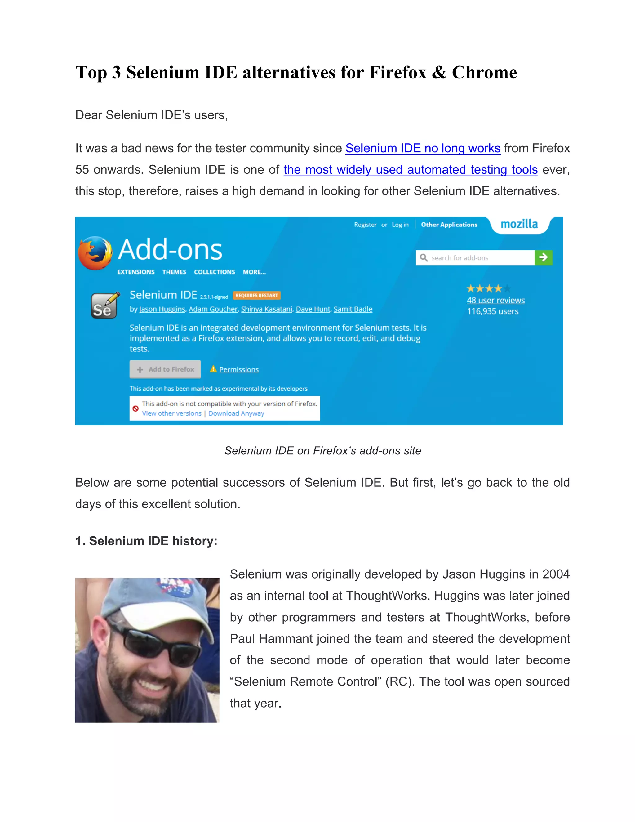 Top 3 selenium IDE alternatives for Chrome and Firefox | PDF