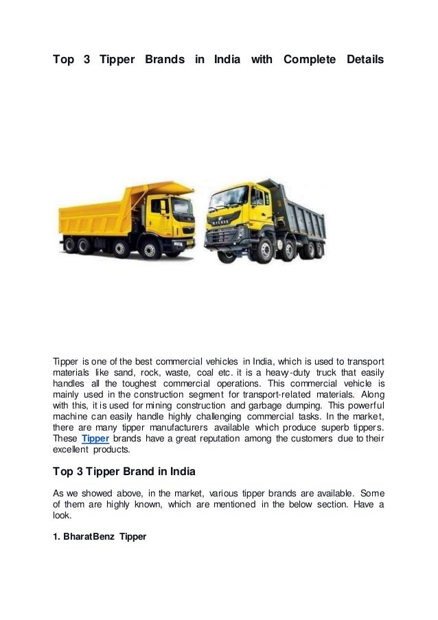 Top 3 tipper brands in india with complete details