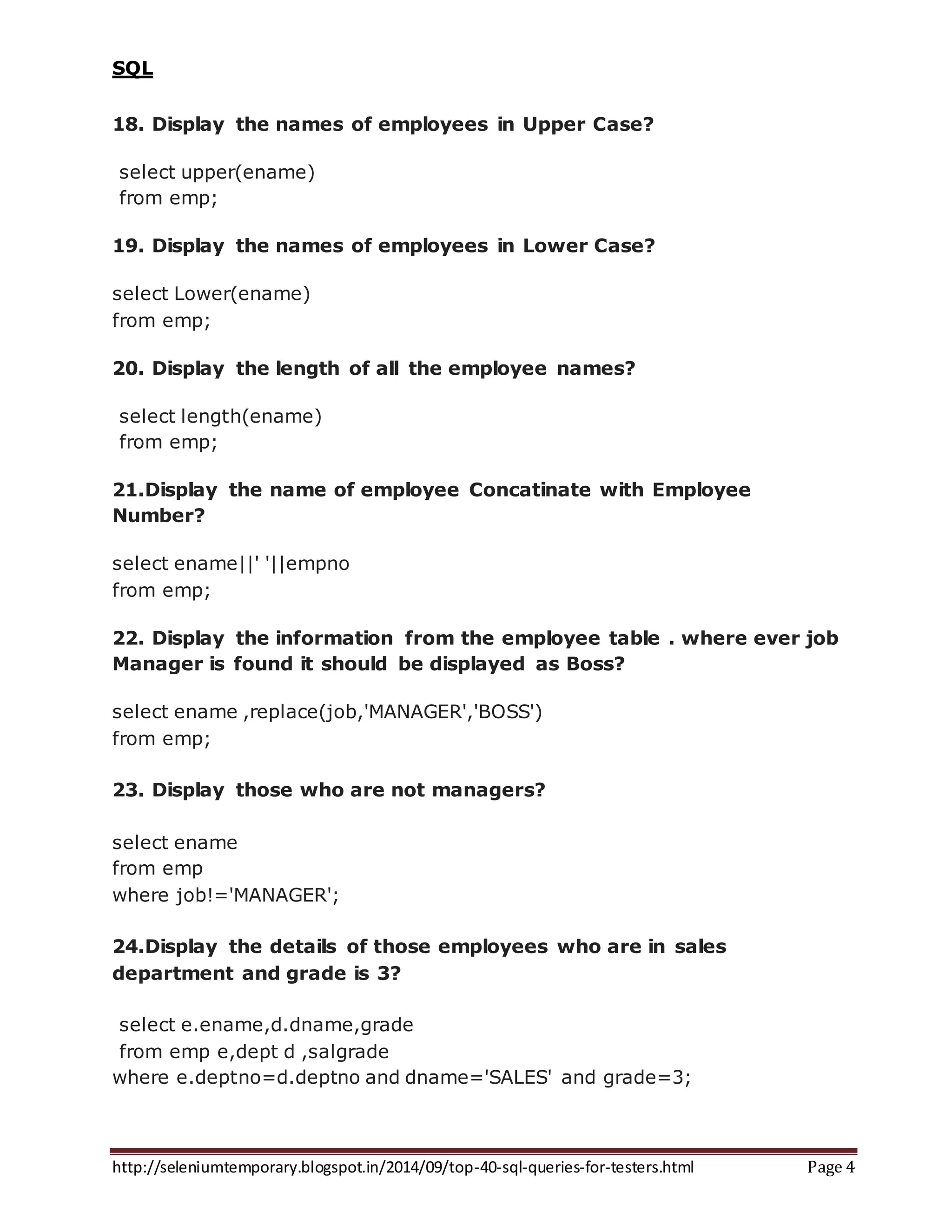 Top 40 sql queries for testers | DOCX