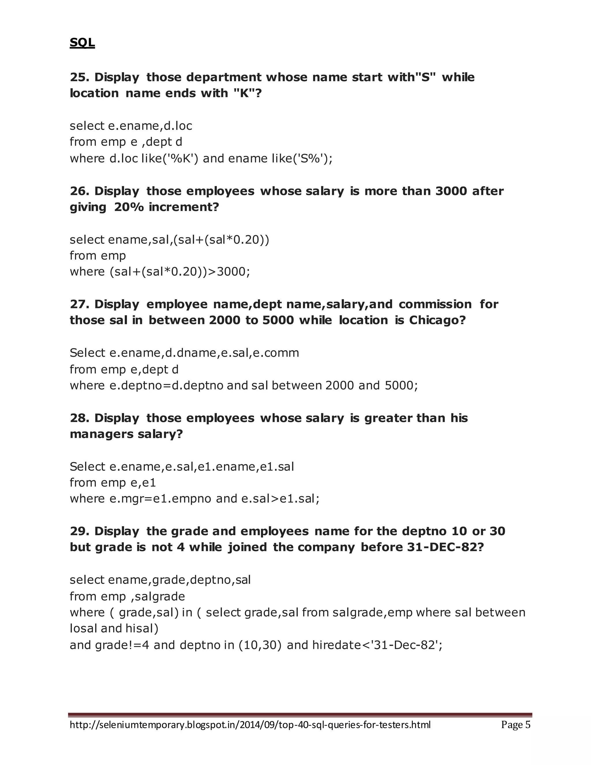 Top 40 sql queries for testers | DOCX