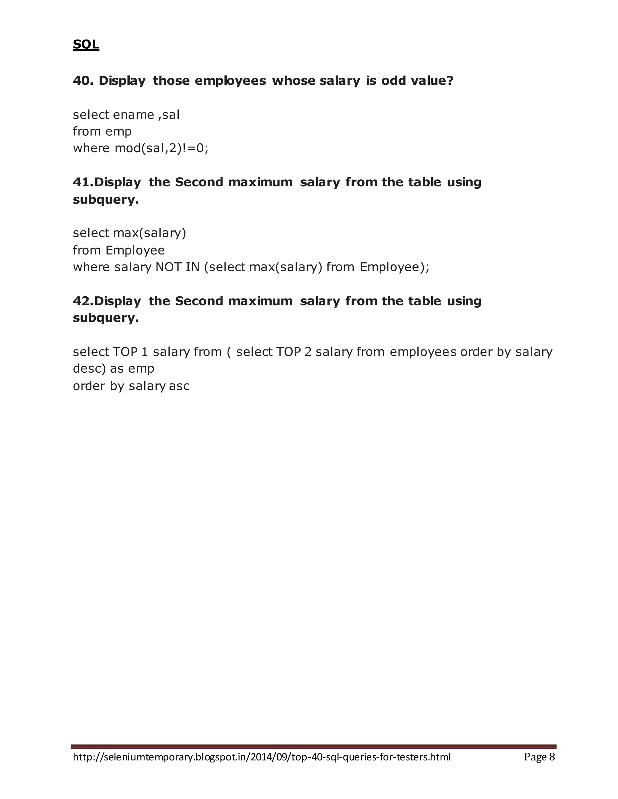 Top 40 sql queries for testers | DOCX