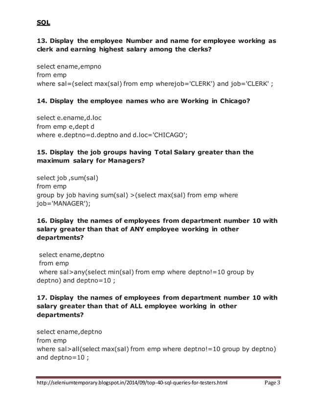 Top 40 sql queries for testers | DOCX