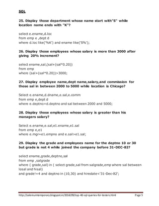 Top 40 sql queries for testers | DOCX