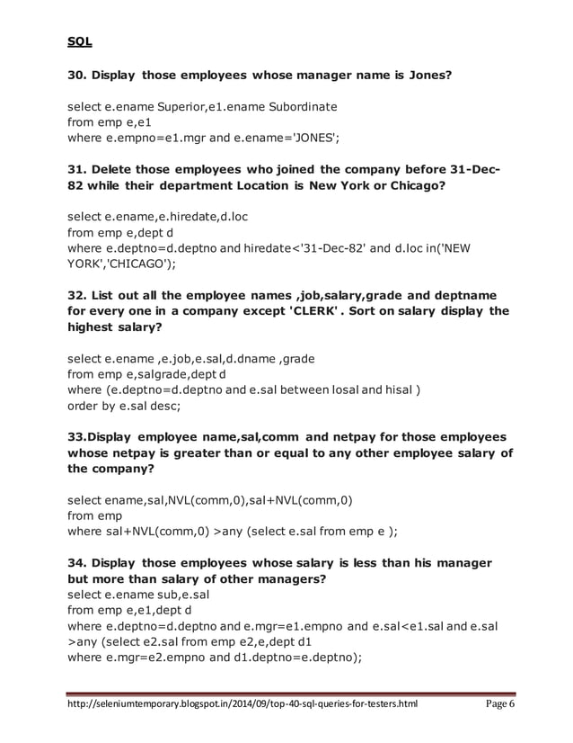 Top 40 sql queries for testers | DOCX
