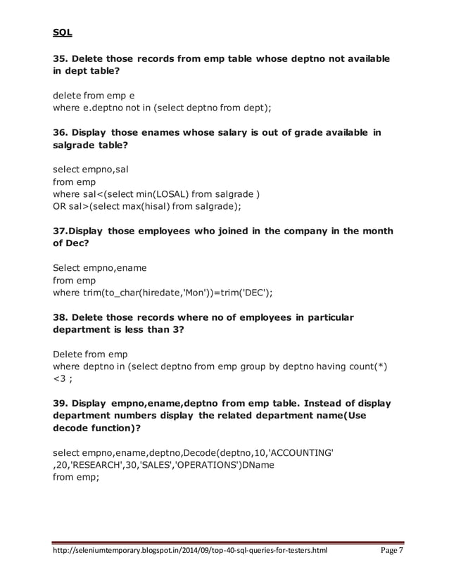 Top 40 sql queries for testers | DOCX