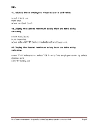 Top 40 sql queries for testers | DOCX