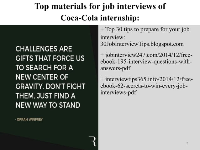 Top 45 coca cola internship interview questions and answers pdf | PPTX