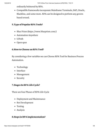 Top 50 blue prism interview questions [updated] tcs !!!! | PDF