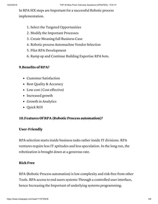 Top 50 blue prism interview questions [updated] tcs !!!! | PDF