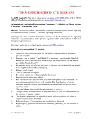 Top 50 deficiencies in CTD Dossier - Pharmaceutical | PDF ...