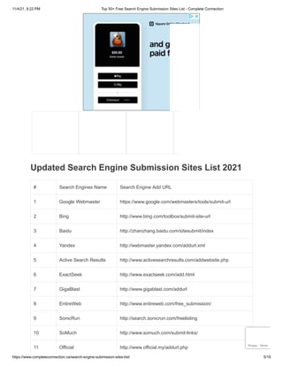 Top 50+ free search engine submission sites list complete connection | PDF