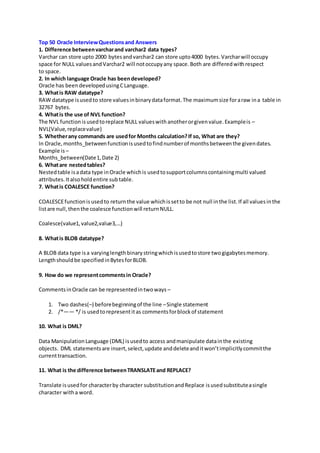 Top 50 oracle interview questions and answers | PDF