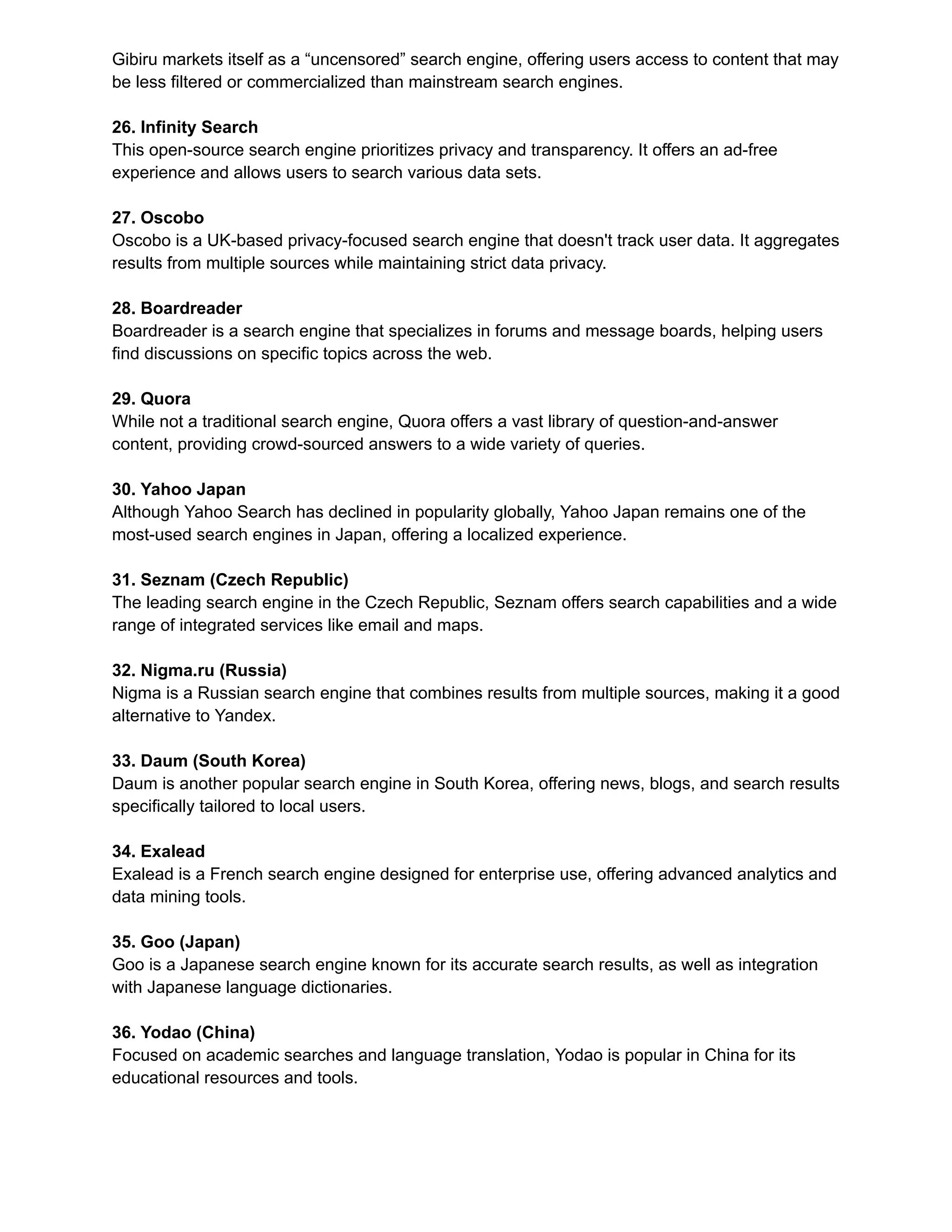 Top 50 Search Engines - Updated List 2024 | PDF