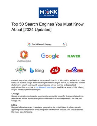 Top 50 Search Engines - Updated List 2024 | PDF