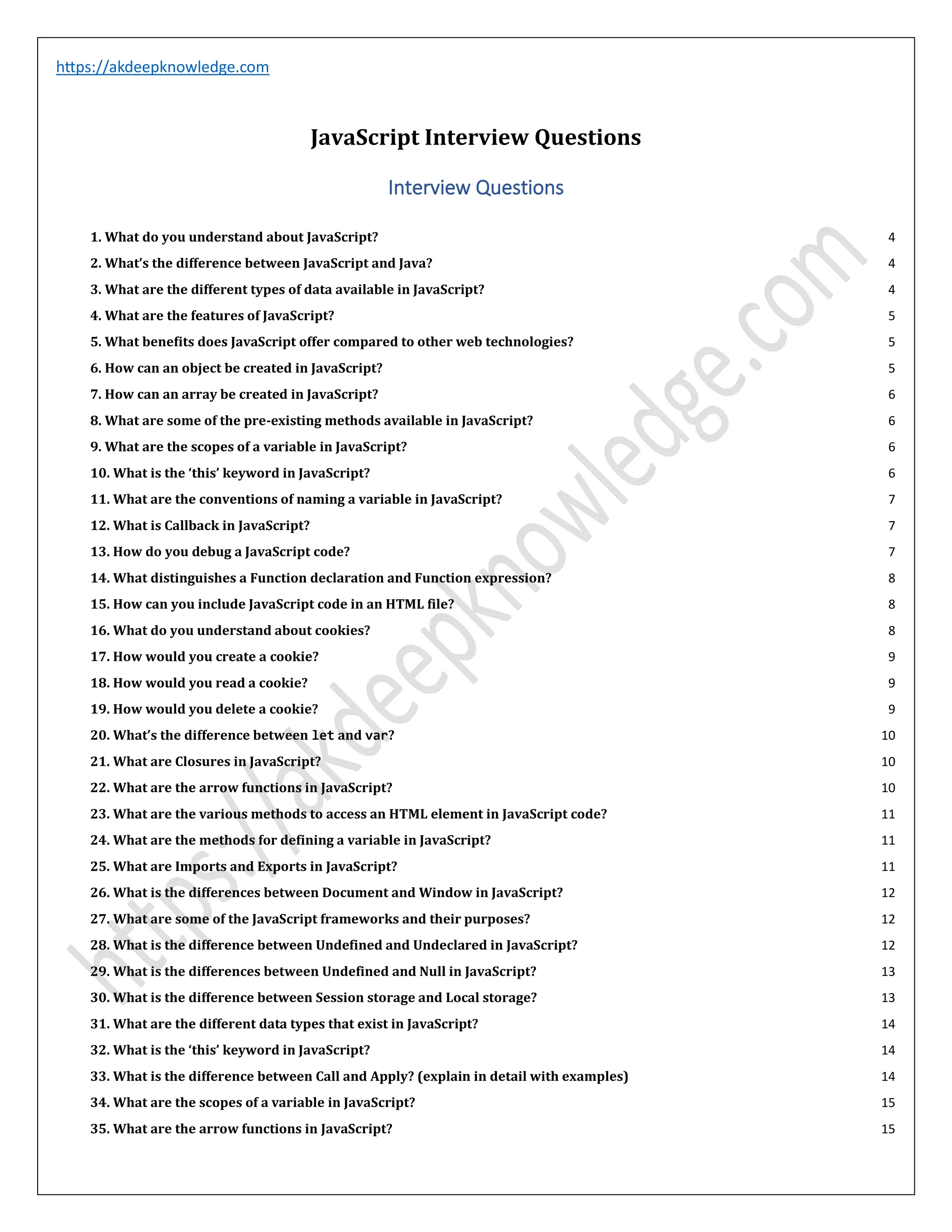 Javascript Interview Questions With Answers Pdf