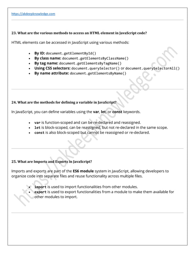Javascript Interview Questions With Answers Pdf