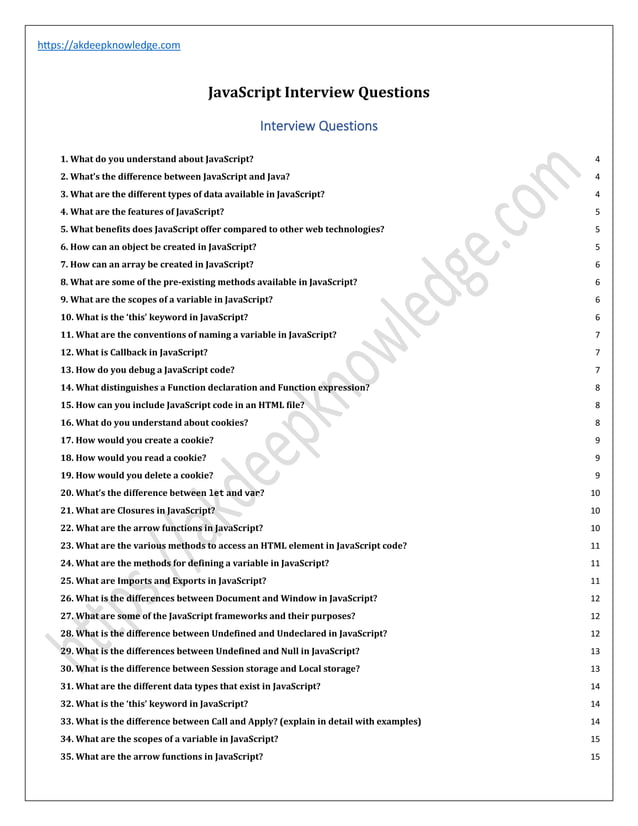 Javascript Interview Questions With Answers Pdf
