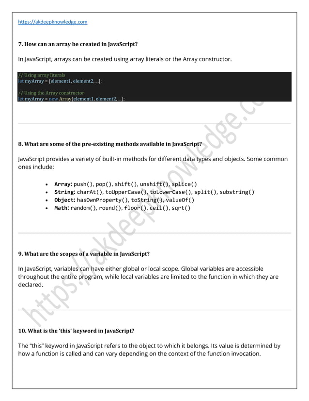 Javascript Interview Questions With Answers Pdf