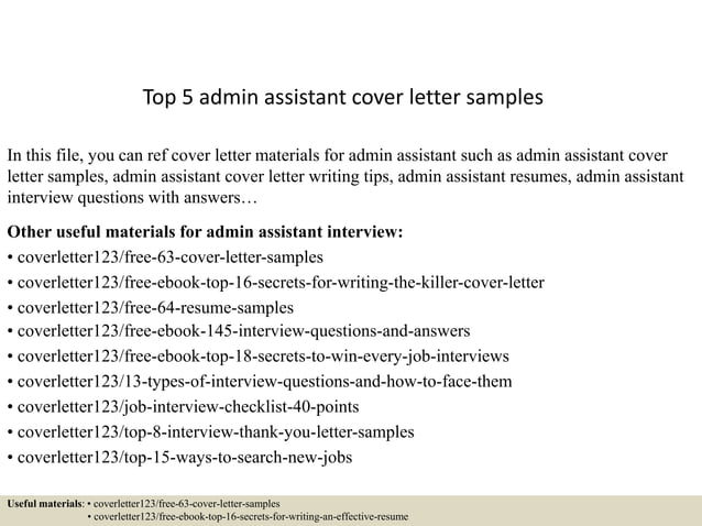 Top 5 admin assistant cover letter samples | PPT