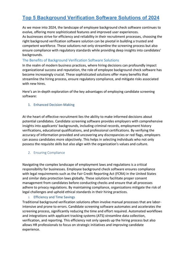 Top 5 Background Verification Software Solutions of 2024 | TraQSuite | PDF