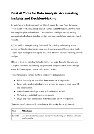 Top 5 Best AI Tools for Data Analysis: A Comprehensive Guide! | PDF