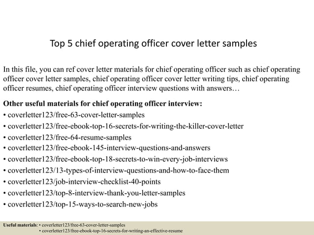 Top 5 chief operating officer cover letter samples | PPTX | Resume ...