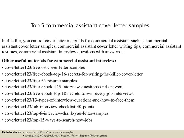 Top 5 commercial assistant cover letter samples | PPT