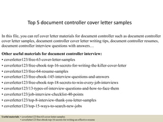 Top 5 document controller cover letter samples | PPTX