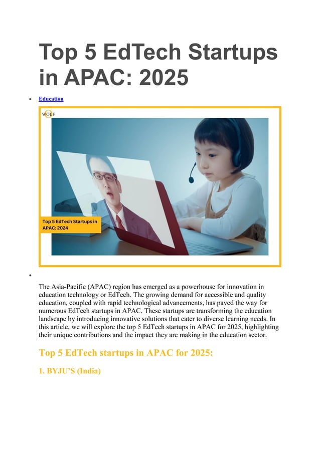 Top 5 EdTech startups in APAC for 2025 | Business Wolf Magazine | PDF
