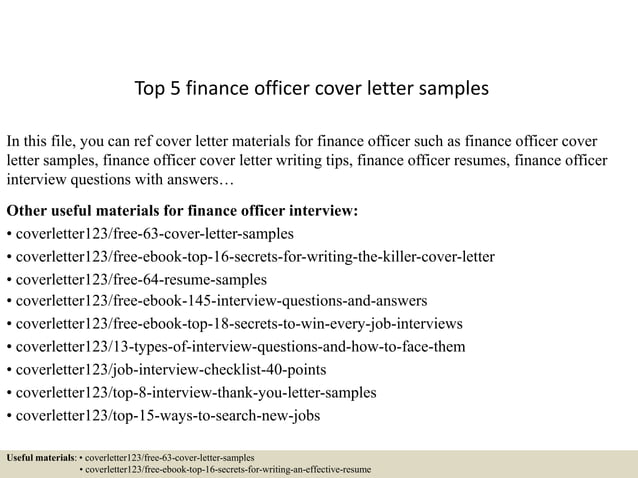 Top 5 finance officer cover letter samples | PPT